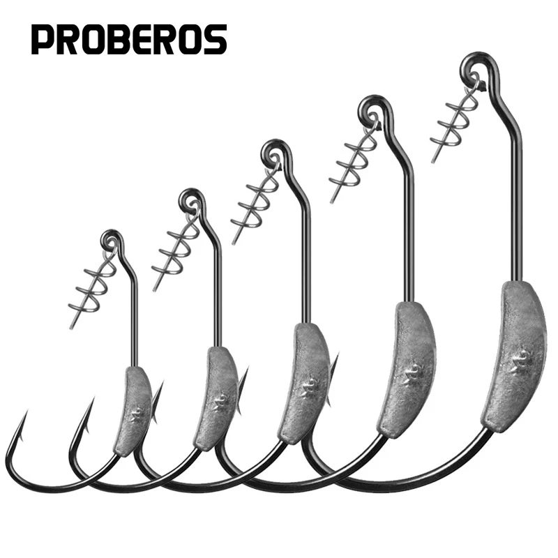 PRO BEROS 5Pcs Offset Fishing Hooks Weighted Crank Hook Soft Baits ...