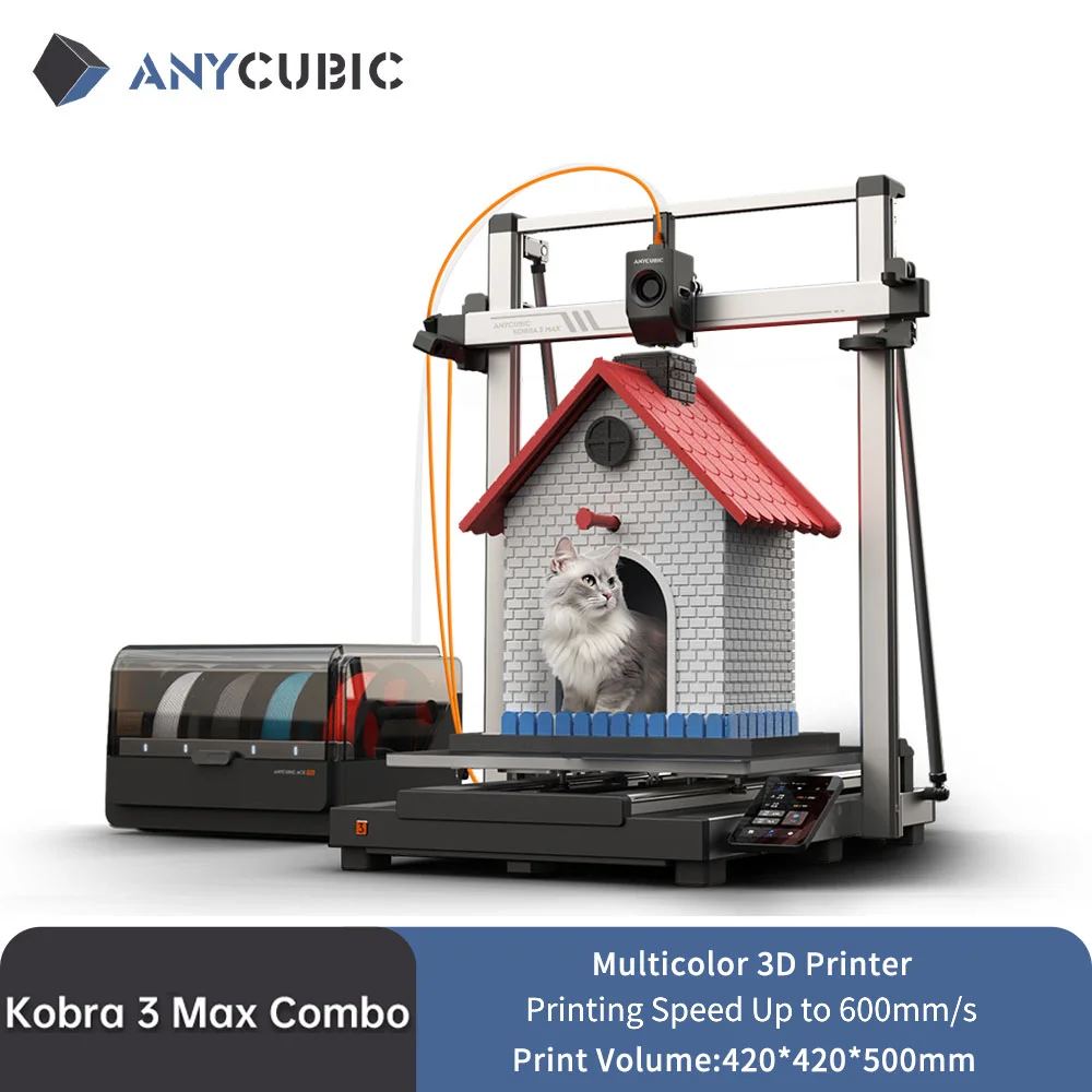 ANYCUBIC Kobra 3 Max FDM Multi Color 3D Printer with Up to 600mm/s Print Speed Build Volume 500* ...