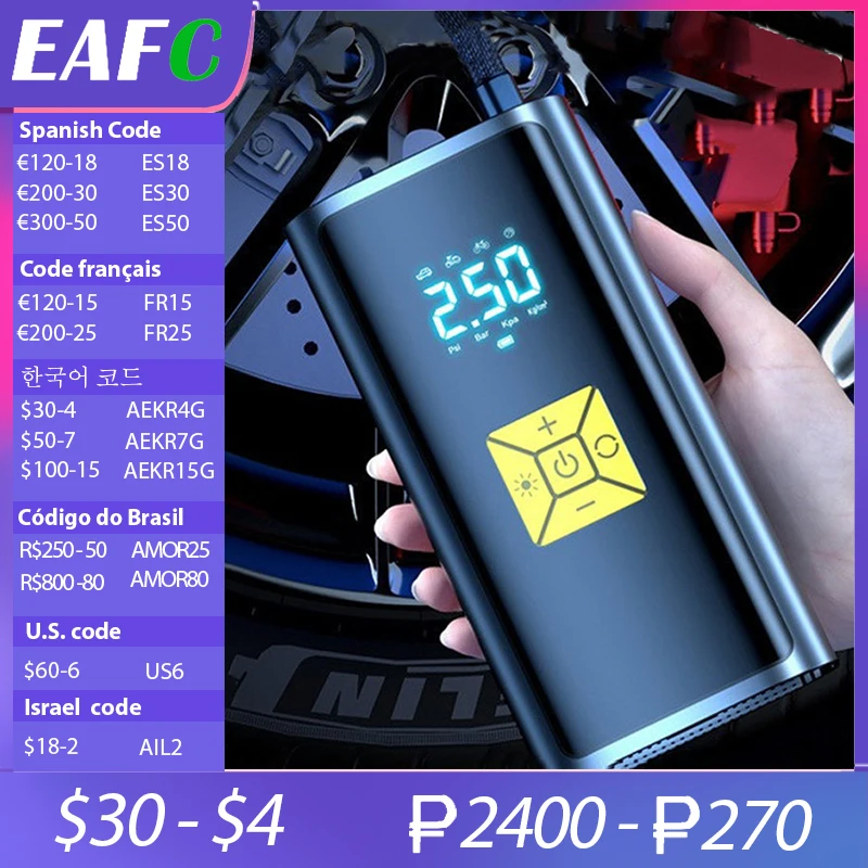 6000mah 150psi Smart Air Pump Portable Car Automatic Compressor Tire ...