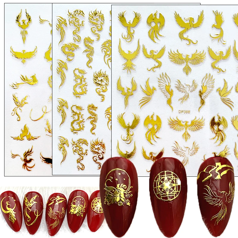 1pc-Nail-Art-Sticker-Gold-Rainbow-Phoenix-Dragon-Peacock-Shape-Stickers ...