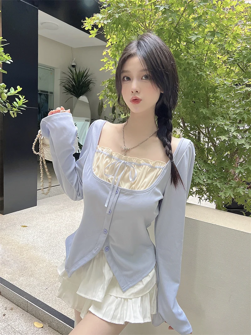 Gyaru-Ballet-Sle-Long-Sleeve-Shirt-for-Women-Slim-Fit-Slimming-Design ...