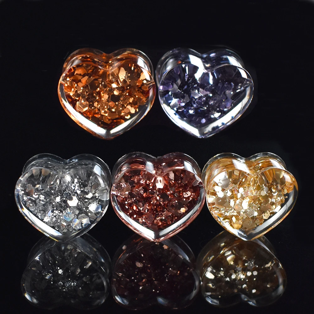 Metallic-Sequins-Acrylic-Ear-Tunnels-Plugs-Heart-Shape-Ear-Expander ...
