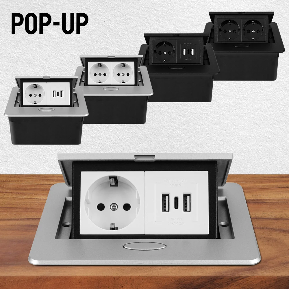 Hidden EU USB Type C For Meeting Room Office Kitchen Slow Pop Up Table ...
