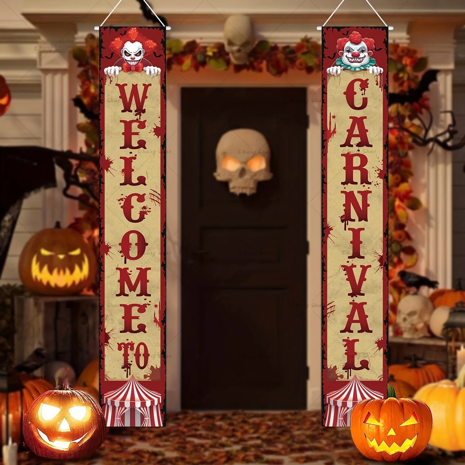 Creepy-Carnival-Porch-Banner-Set-Evil-Circus-Clown-Banner-Welcome-To ...