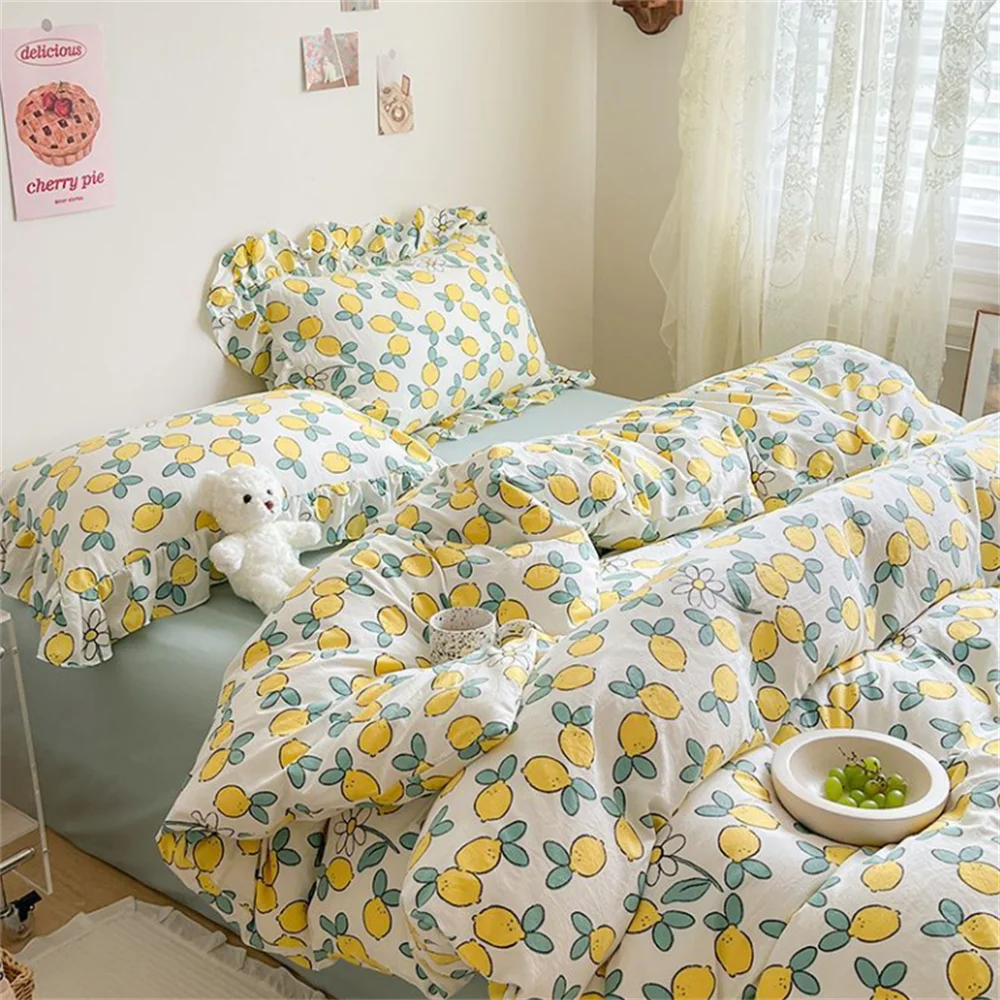 INS Blue Princess Girls Bedding Sets Lattice Orange Duvet Cover ...