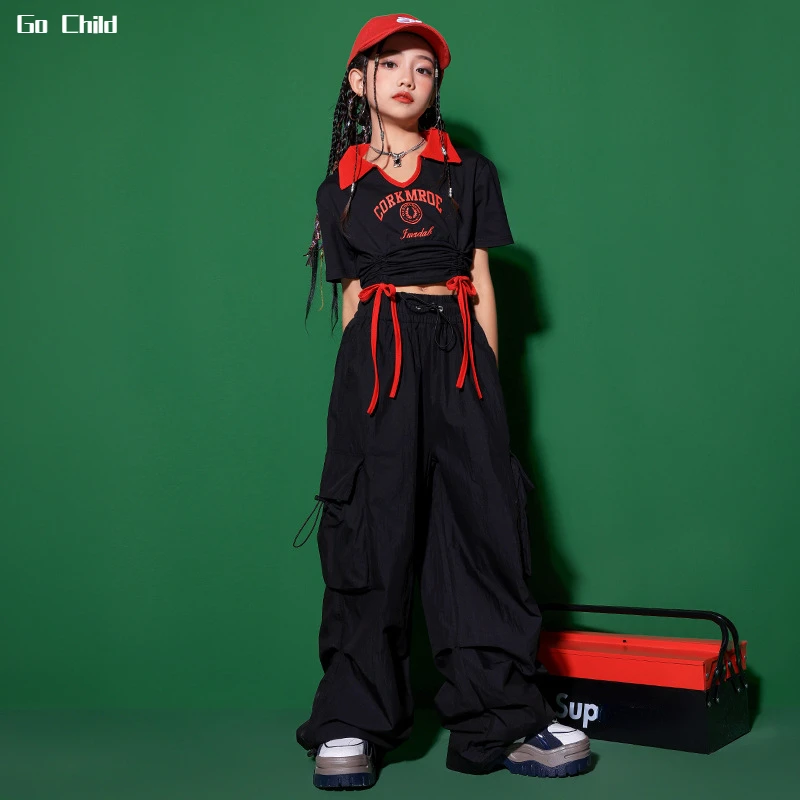 Girls-Hip-Hop-Crop-Top-Loose-Cargo-Pants-Kids-Polo-T-shirt-Street-Dance ...