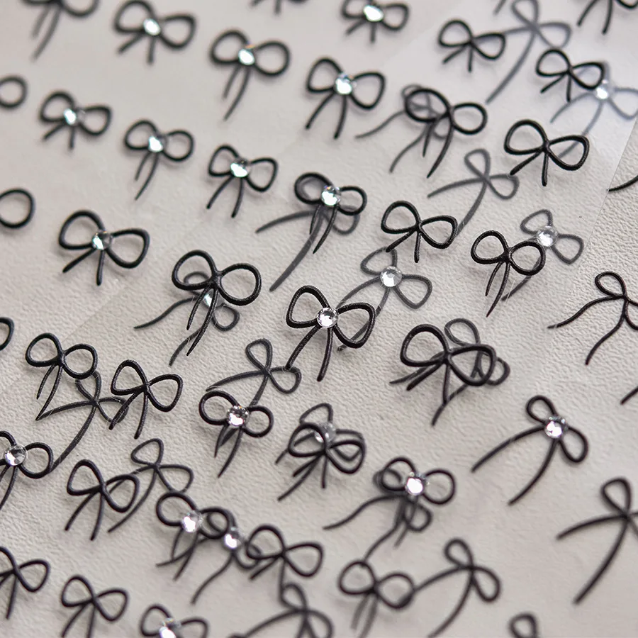 1pcs Japanese Black Bow Stickers Nail Decoration White Pink Mini Ribbon ...