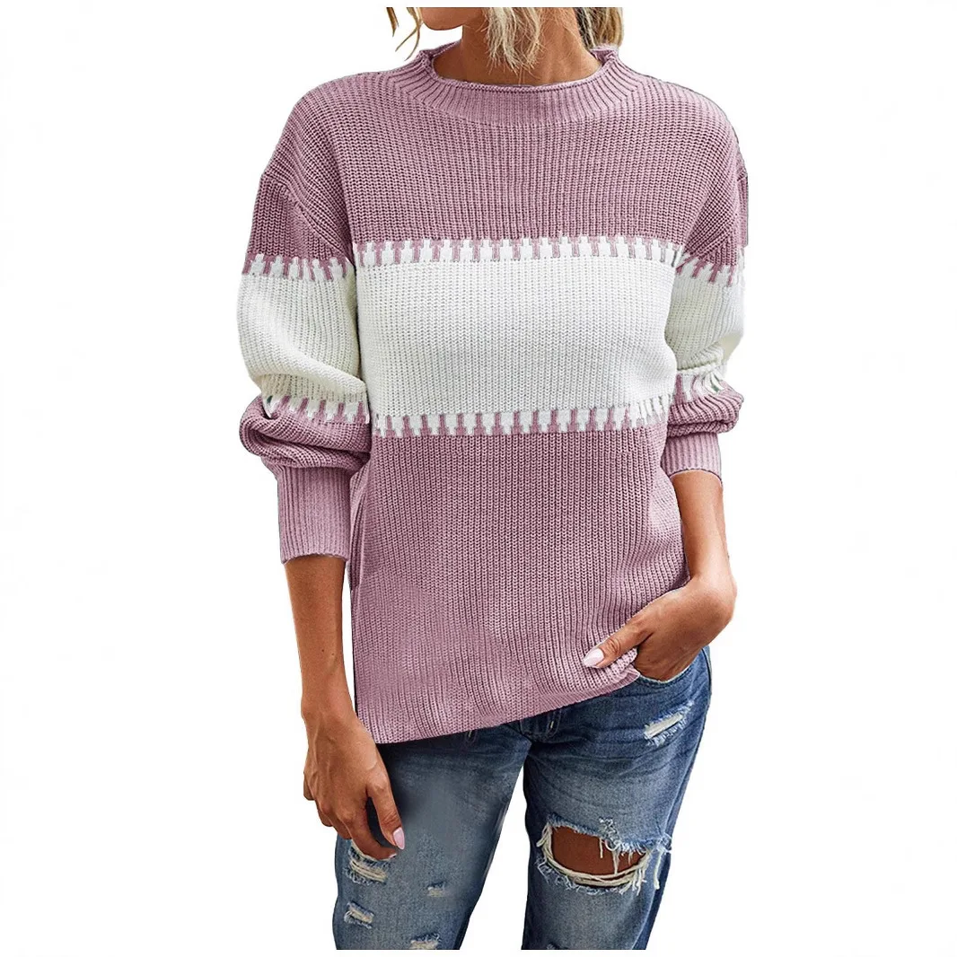 Color Block Striped Sweater Women's Lantern Sleeve Pullover Mid Weight ...