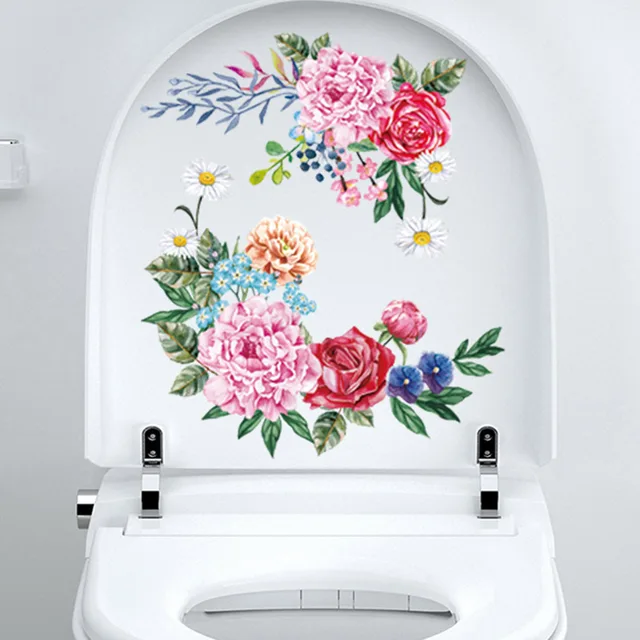 1 Piece Flower Toilet Sticker Home Toilet Bathroom Toilet Cover ...