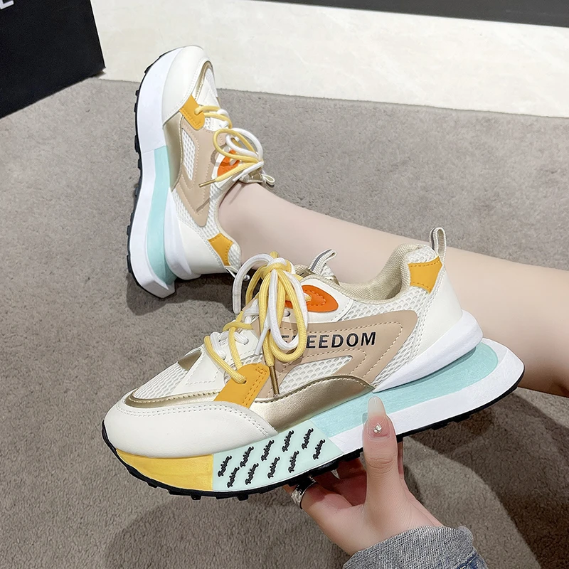 2024-Fashion-Colorblock-Breathable-Mesh-Clunky-Boots-Spring-New-Height ...