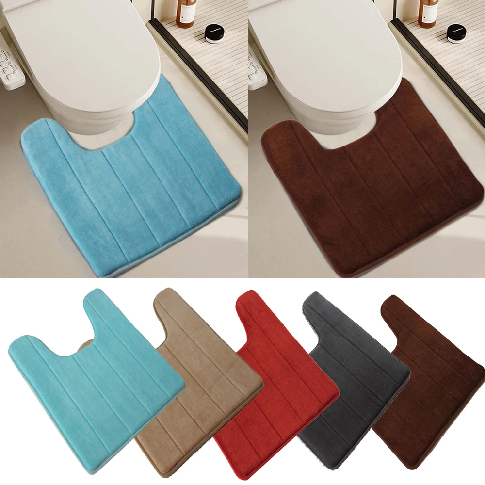 U-Shaped-Toilet-Mat-Floor-Mats-Solid-Winter-Warm-Coral-Fleece-Carpet ...