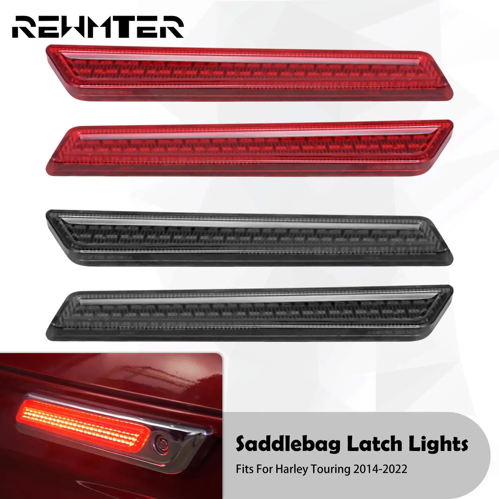 Motorcycle LED Saddlebag Latch Lights Smoke/Red Lens Lamp For Harley ...