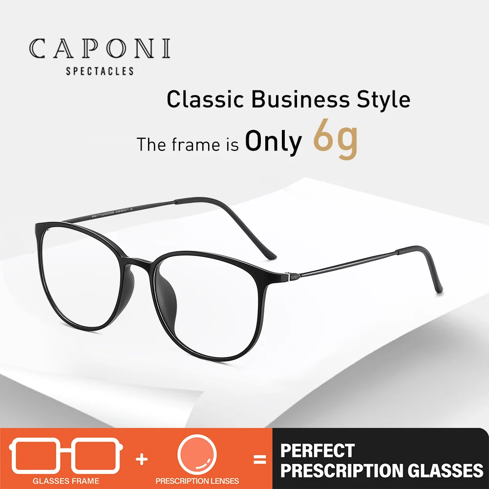 CAPONI Prescription Men Glasses TR-90 Titanium Light Myopia Glasses ...