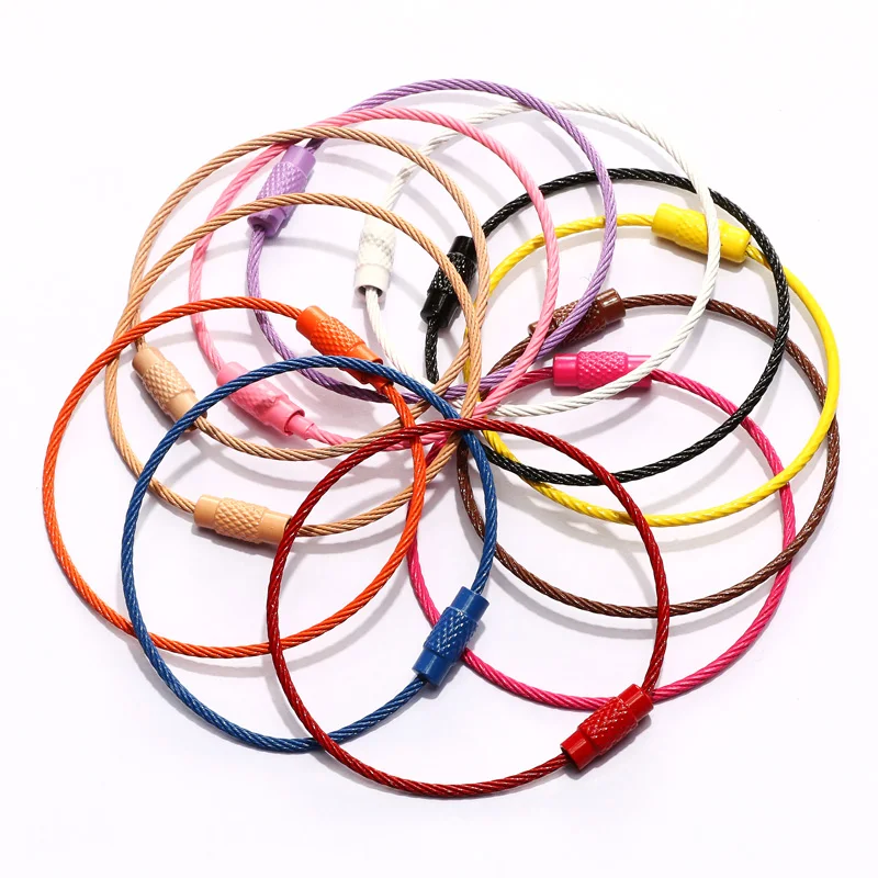 10Pcs-50mm-Keychain-Tag-Rope-Stainless-Steel-EDC-Wire-Cable-Loop-Screw ...
