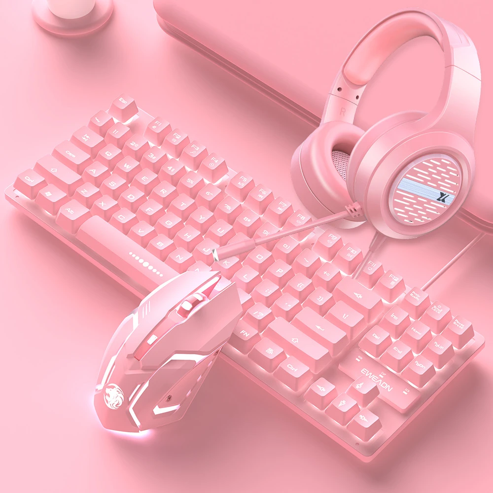Pink Keyboard And Mouse Set Usb Wired Desktop Computer Game Keyboard ...