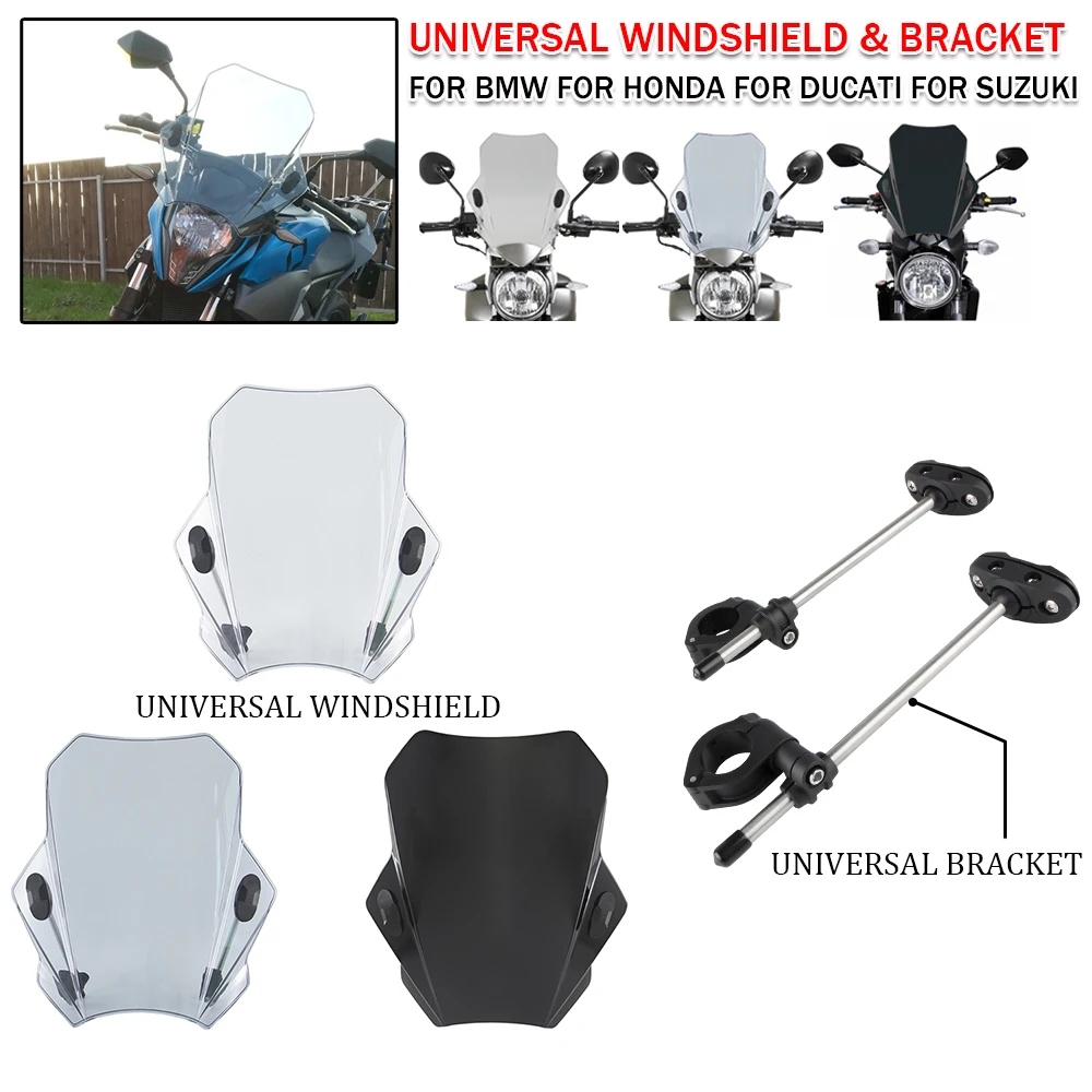 Universal-Windscreen-With-Bracket-22MM-25MM-28MM-Handlebar-Windshield ...