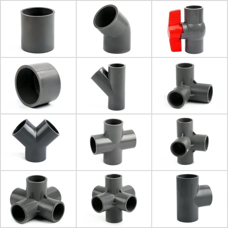 20-25-32-40-50mm-Grey-PVC-Pipe-Connector-Straight-Elbow-Tee-Water-Pipe ...
