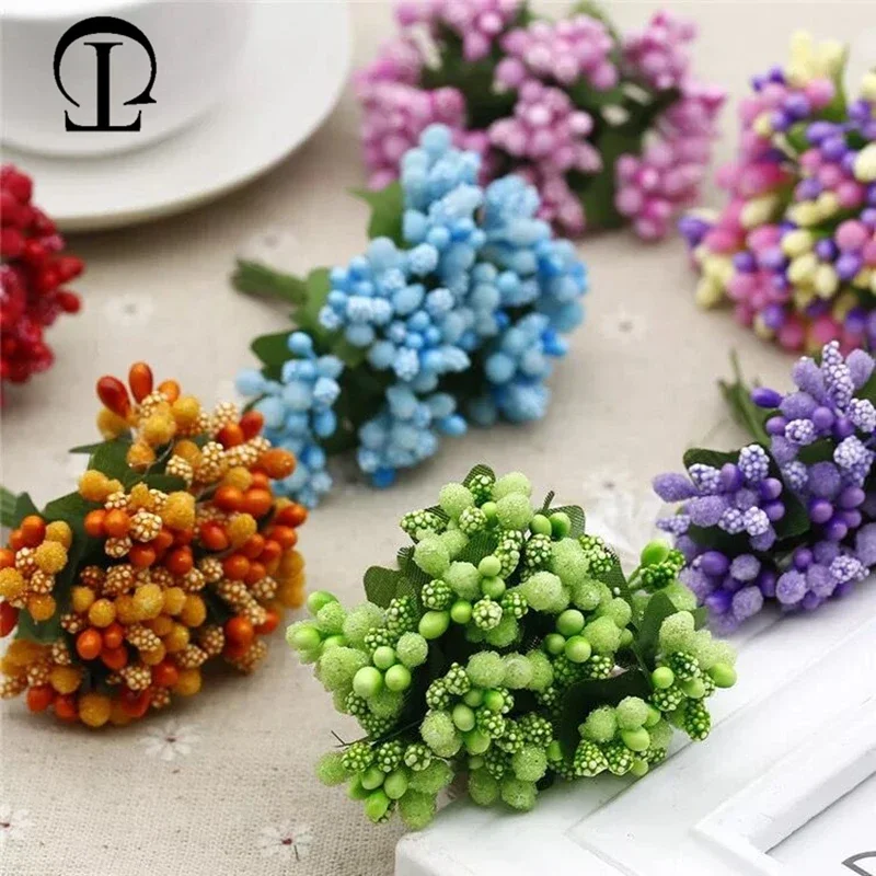 12Pcs Artificial Flowers Mini Berry Bud Flower Bouquet with Leaves Bud ...