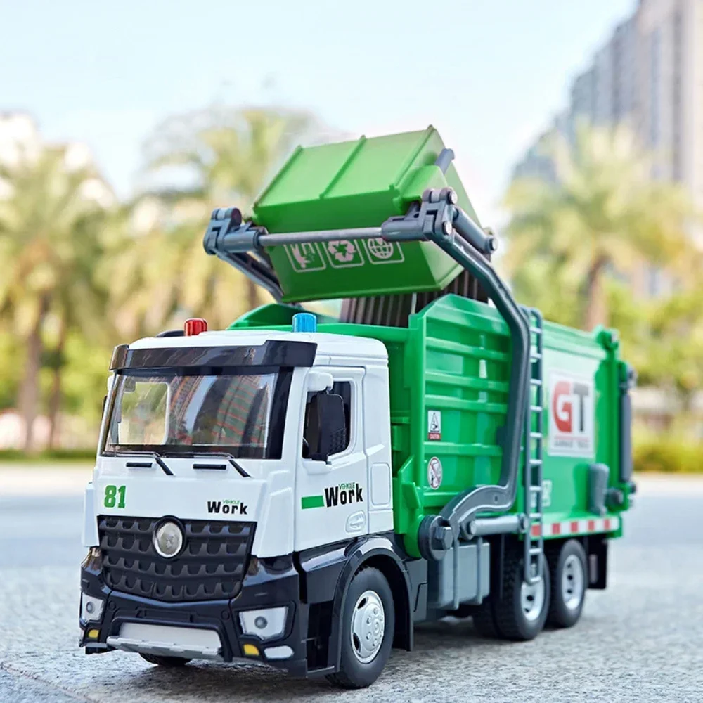 1:24 Scale Garbage Truck Toy Models Car Alloy Diecast Sound Light Pull ...