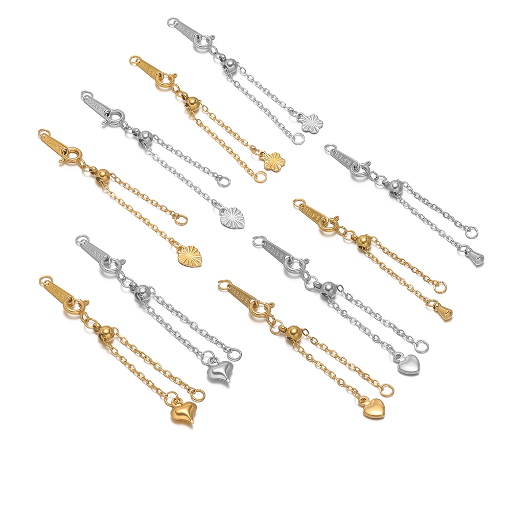 4pcs Adjustable Heart Extension Chains Necklaces Tail End Connectors ...