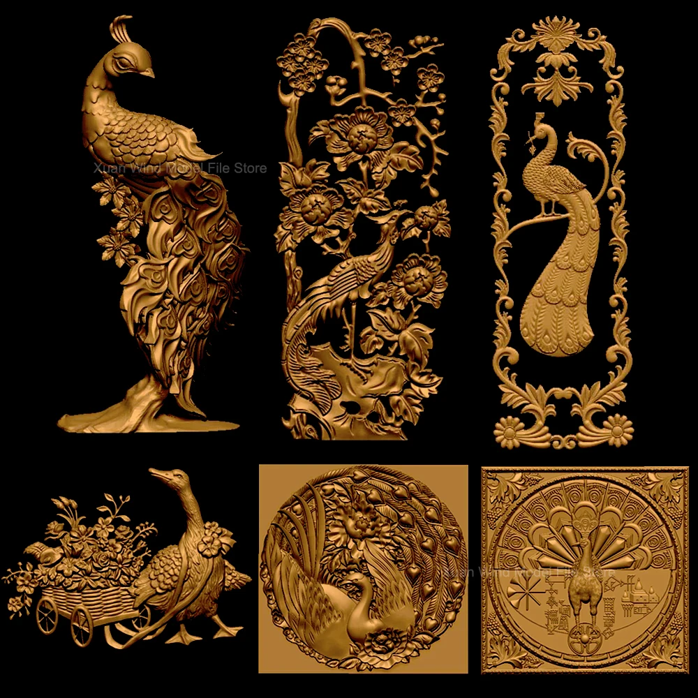 7PCS-Peacock-3D-Model-Relief-STL-Files-for-CNC-Router-Carving-and ...