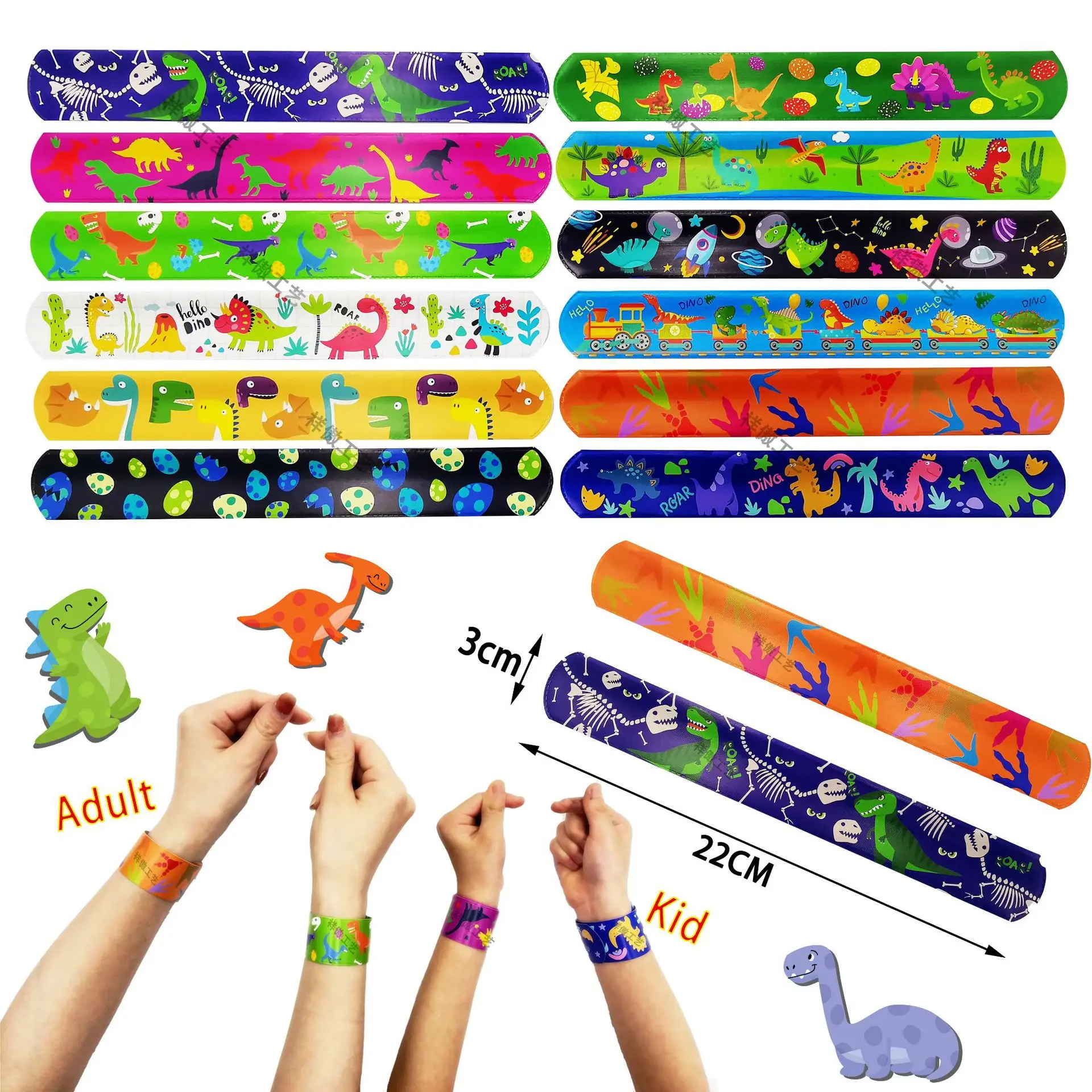 12pcs-Cartoon-Dinosaur-Slap-Bracelets-Gifts-Dinosaur-Party-Decoration ...