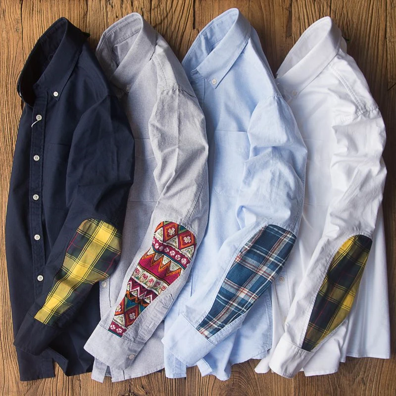 Sleeve-Patch-Washed-Grain-Woven-Cotton-Long-Sleeve-Shirt-Men-s-Daily ...