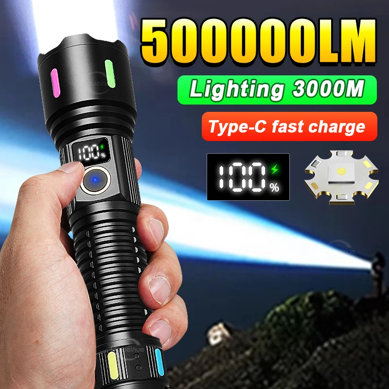 Most Powerful 500000LM Flashlight Super Bright Rechargeable Tactical ...