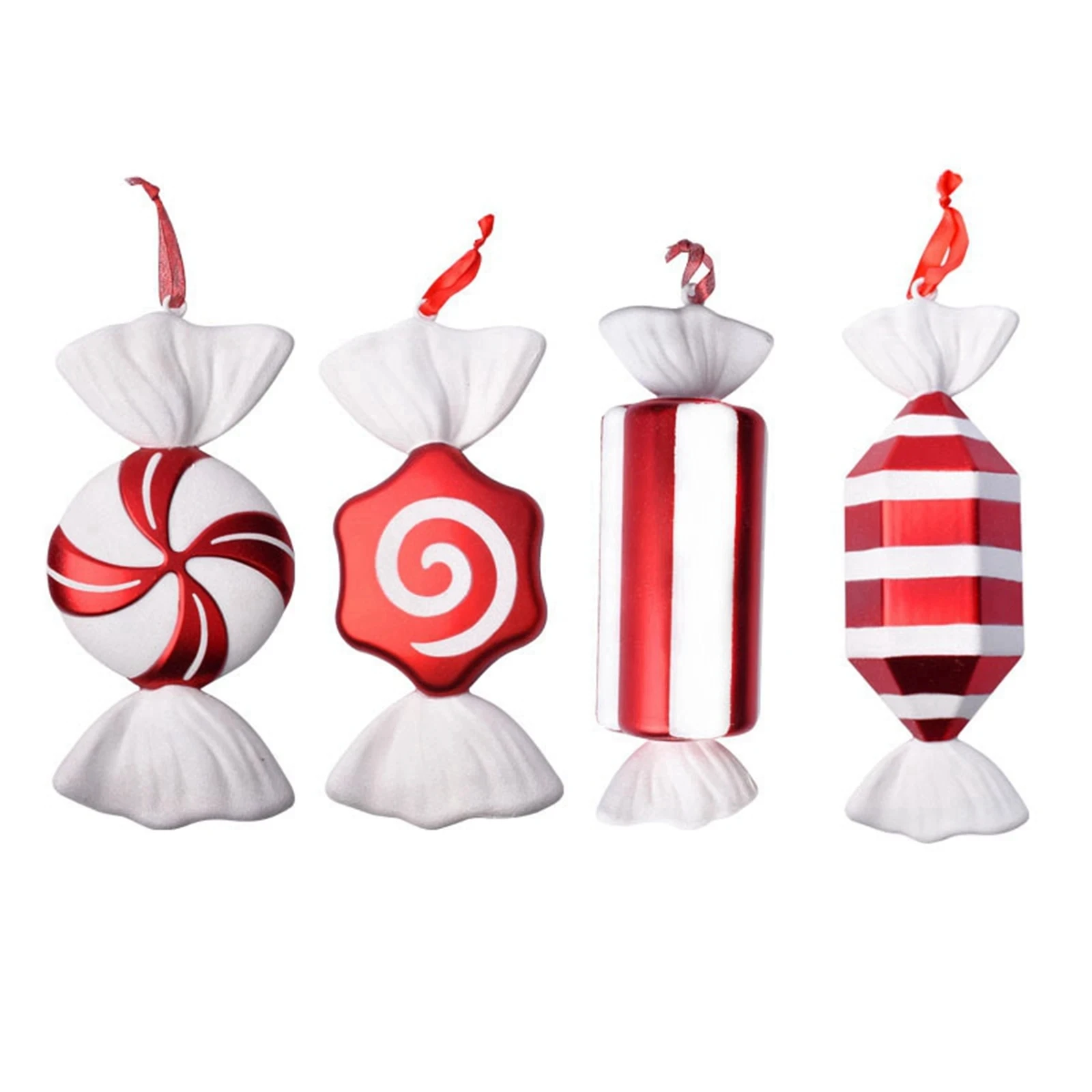 4PCS Big Christmas Ball Ornaments Red Candy Cane Xmas Tree Hanging ...