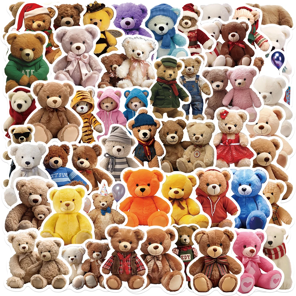 50pcs-Cute-Cartoon-Stuffed-Bear-Stickers-PVC-Decal-Decoration-Phone ...