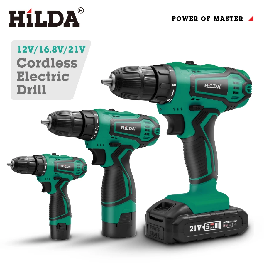 HILDA Electric Drill Cordless Screwdriver Lithium Battery Power Tools ...