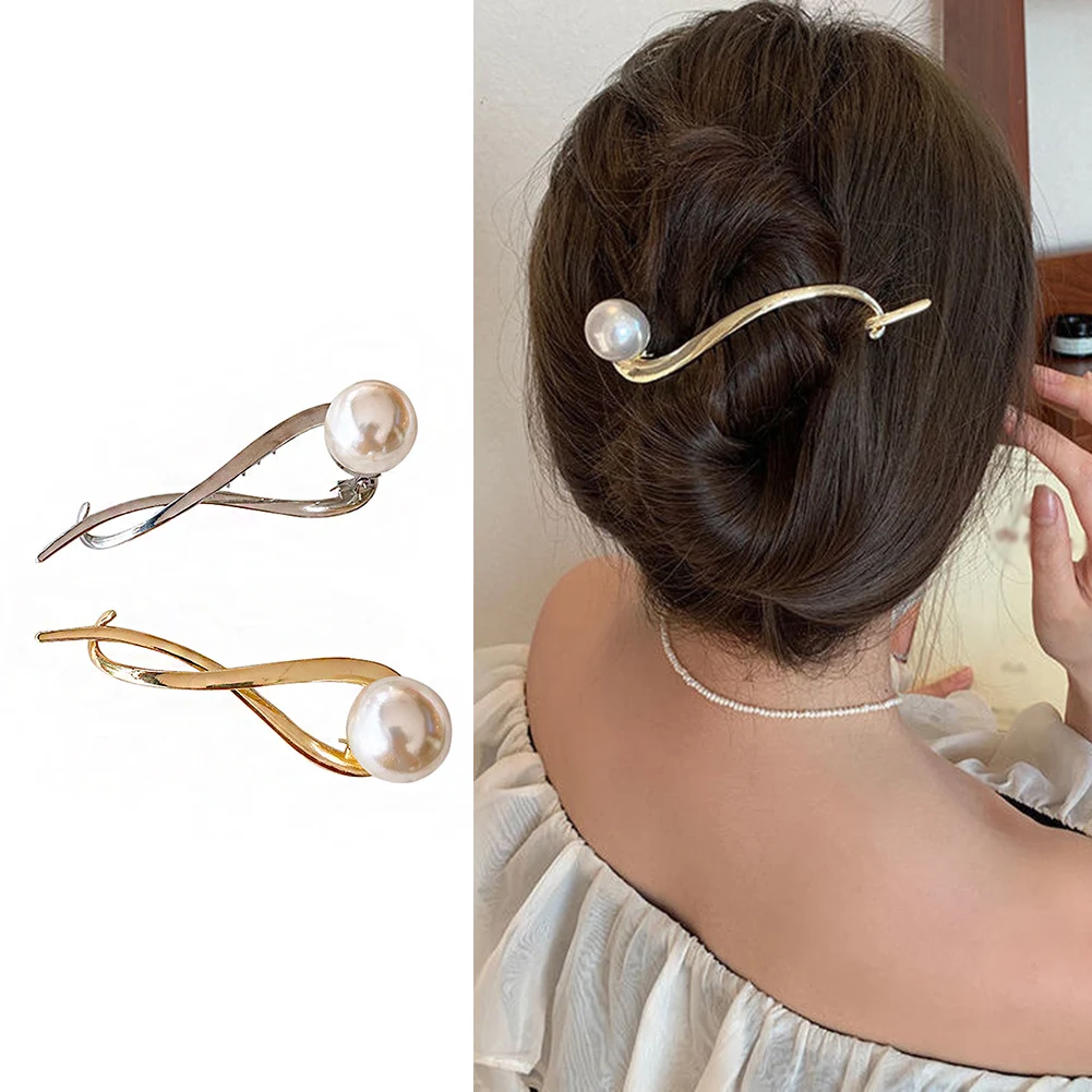 1pc Pearl Hairpin For Women Arc Hairpin Spring Clip Frog Buckle ...