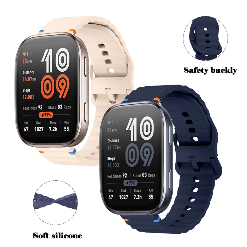 22mm Wavy Stitching Silicone Watch Band for Amazfit BIP6/Balance Quick ...