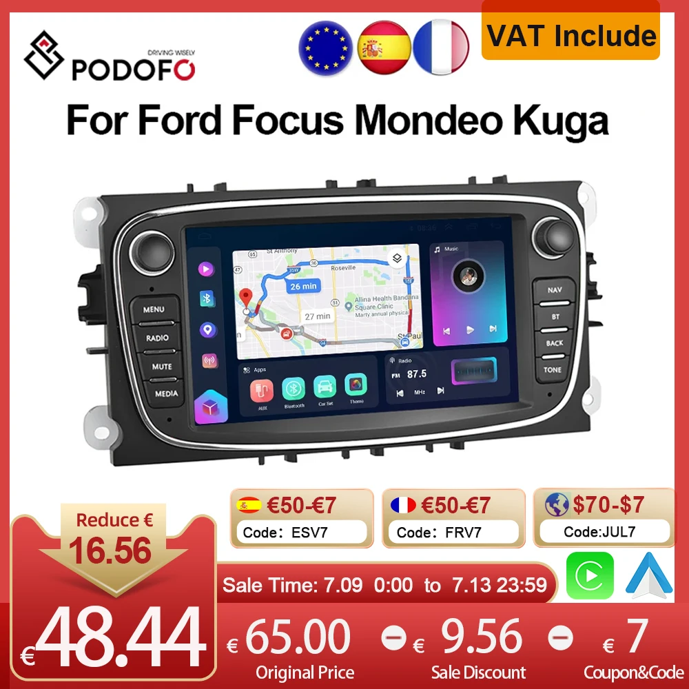 Podofo 4G CarPlay Android Radio Car Multimedia Player For Ford Focus S ...