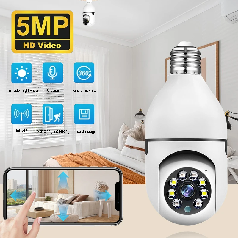 5G-Bulb-E27-Surveillance-Camera-360-rotation-Color-Night-Vision ...