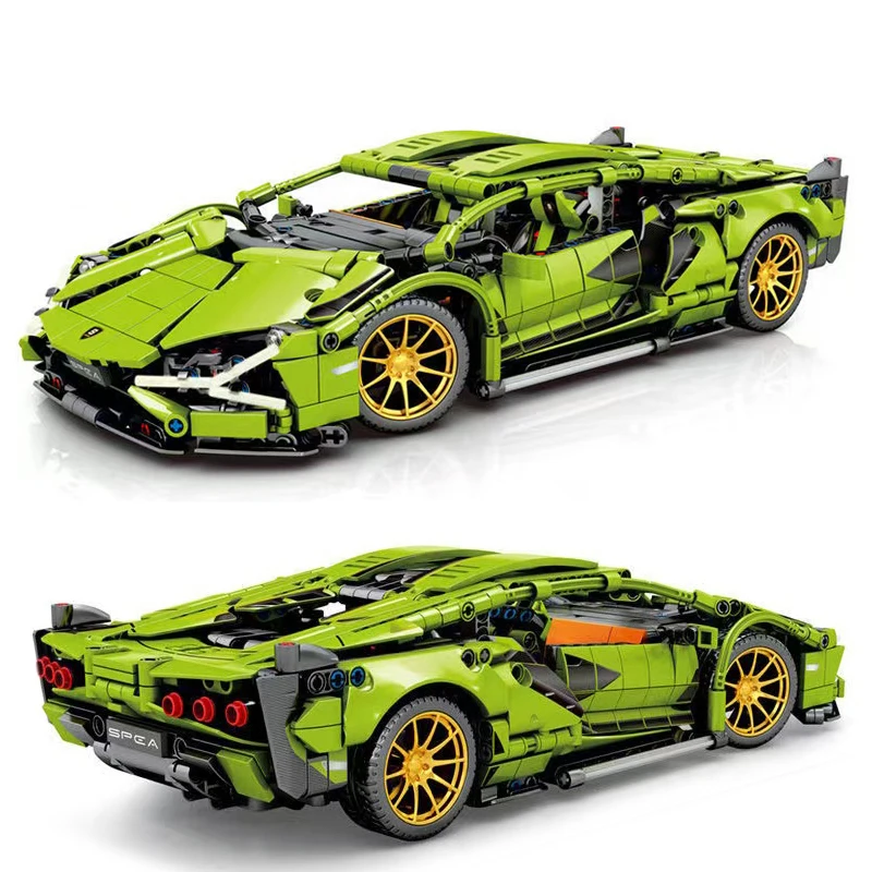 Technical-Green-Lamborghinied-Building-Blocks-High-Tech-City-Sport ...