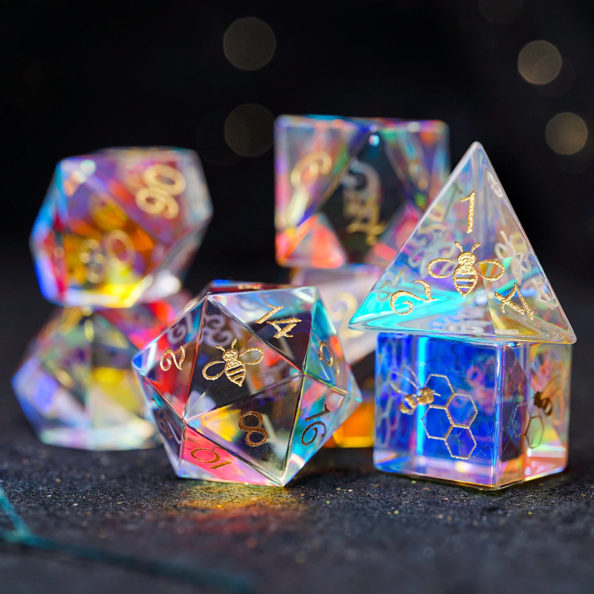 Magic Fantasy Crystal Dnd Dice Set Gem Bee Honeycomb Logo Cthulhu Dice ...