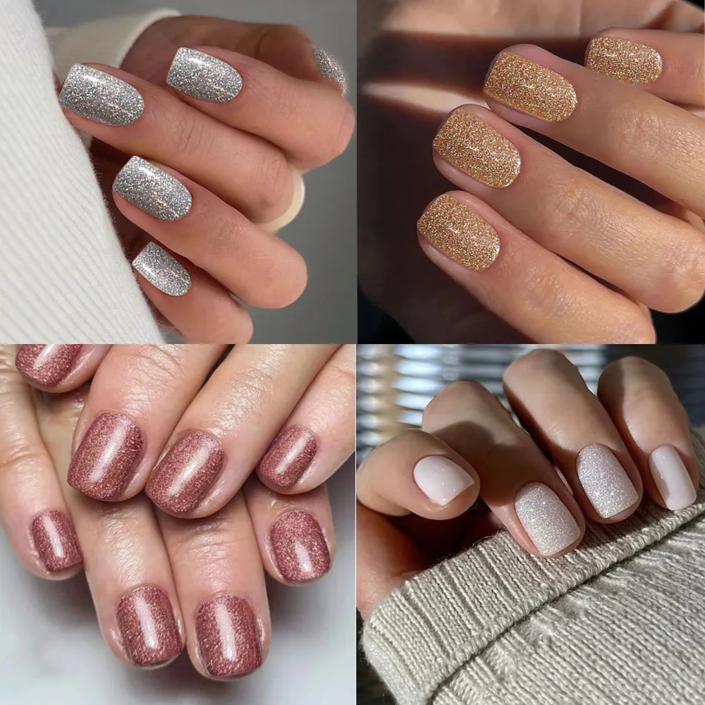 24pcs-3D-short-fake-nails-set-super-flash-glitter-square-french-tips ...