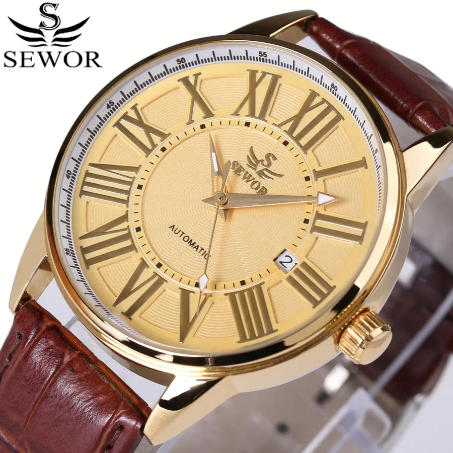 Sewor-Reloj-de-pulsera-para-hombre-cron-grafo-mec-nico-de-lujo-dorado ...