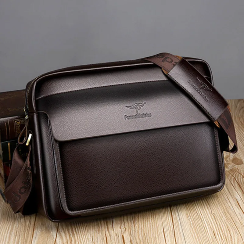 Vintage PU Leather Men's Shoulder Bag Fashion Horizontal Male Crossbody ...