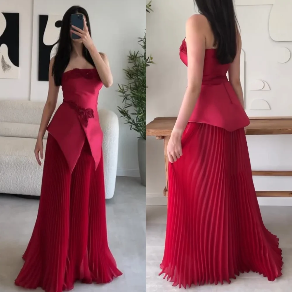 Customized Formal Applique Pleat A-line Strapless Long Dresses Bespoke ...