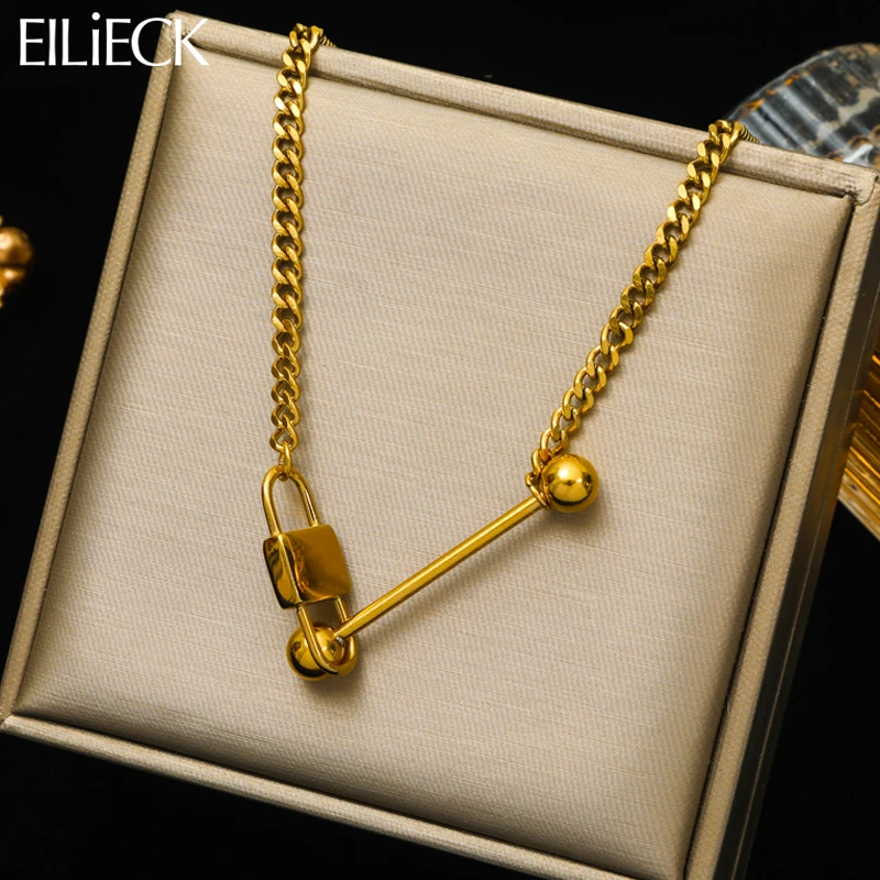 EILIECK-316L-Stainless-Steel-Gold-Color-Lock-Pendant-Necklace-For-Women ...