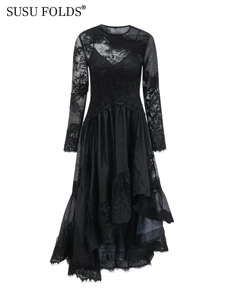 SUSU-Elegant-Women-s-Dress-Lace-Round-Neck-Long-Sleeve-Sweet ...