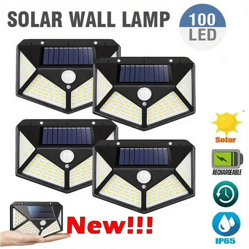 100-LED-Solar-Lights-Outdoor-Solar-Wall-Lamp-PIR-Motion-Sensor-Lamp ...