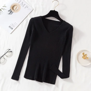 Autumn Winter Women Sweaters Casual Long Sleeve Knitted V Neck Pullover ...