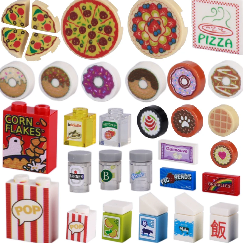 MOC-Food-Printed-Tiles-Building-Blocks-Kit-Pizza-Chocolate-Sugar-Sweets ...