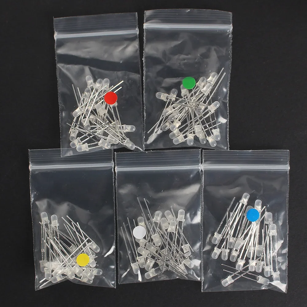 F3-Diode-Red-Yellow-Blue-Green-White-Foggy-Glow-3MM-LED-Assortment-Kit ...
