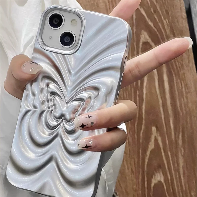 Y2K-Silver-Butterfly-Luxurious-3D-Water-Ripple-Phone-Case-For-iPhone-14 ...