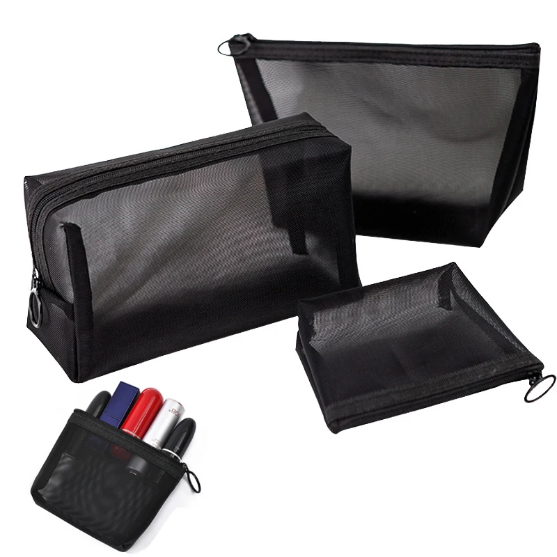 Transparent Mesh Makeup Case Organizer Storage Pouch Black Casual ...