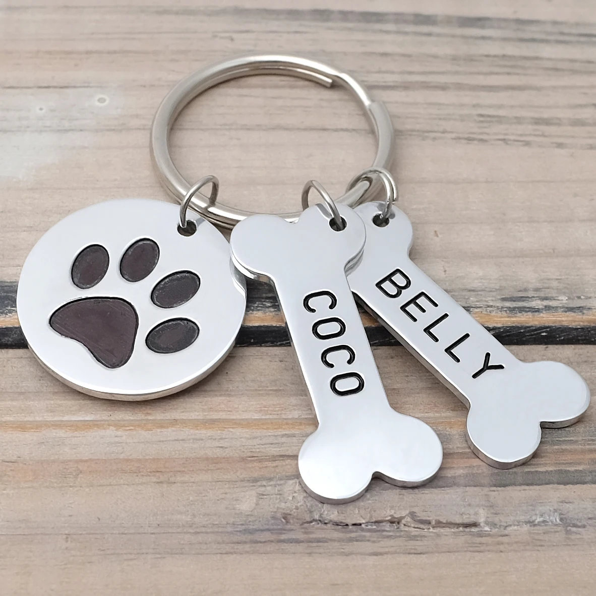 Personalised Pet Keychain Dog Memorial Key Chain Dog Bone Key Ring Paw ...